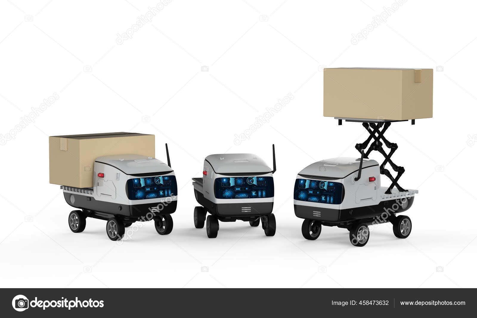 Automation Warehouse Concept Rendering Delivery Robots Carry Boxes ...