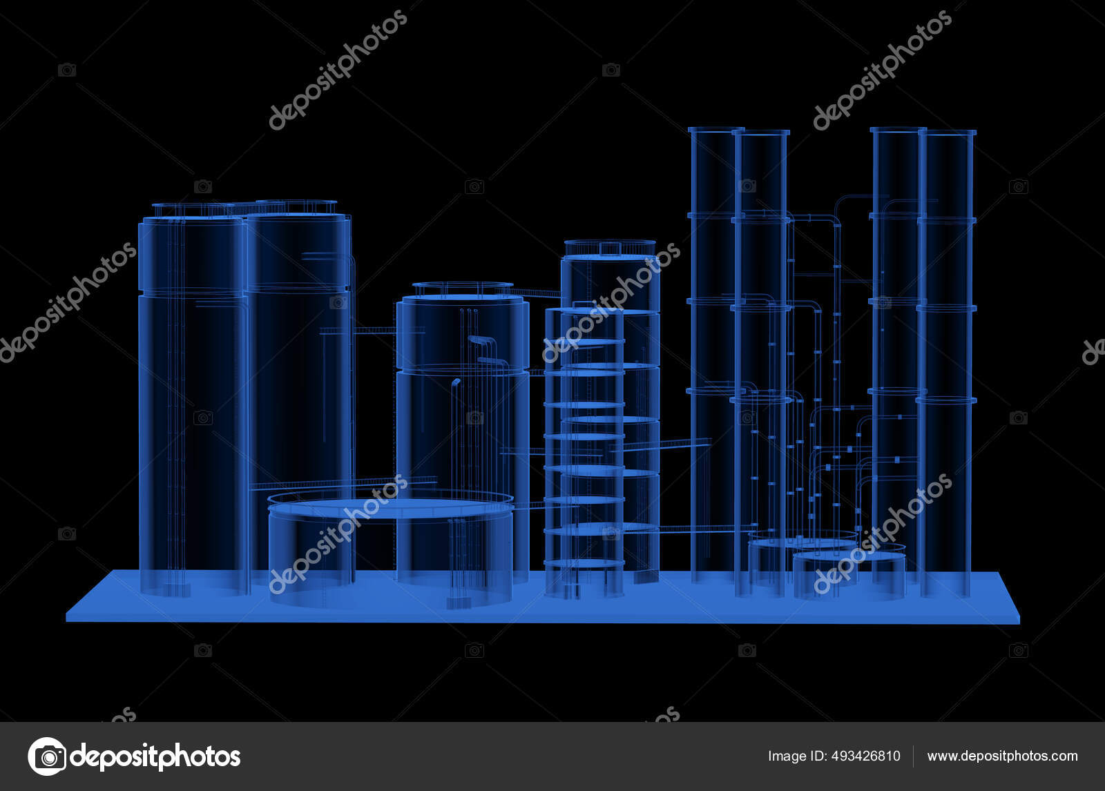 Rendering Ray Oil Refinery Plant Black Background — Stock Photo ...