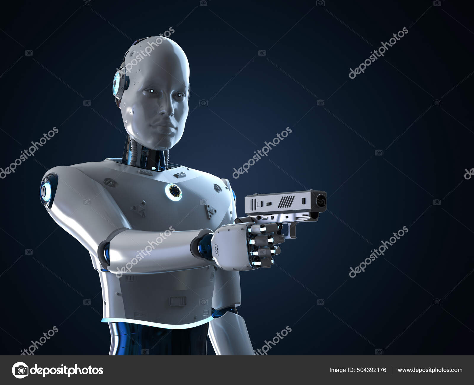 Rendering Robot Cyborg Hold Gun — Stock Photo © phonlamai #504392176
