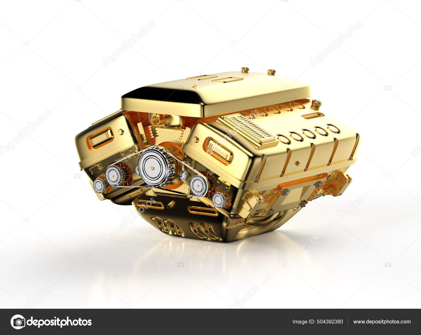 Rendering Golden Car Engine Machine — Stock Photo © phonlamai #504392380