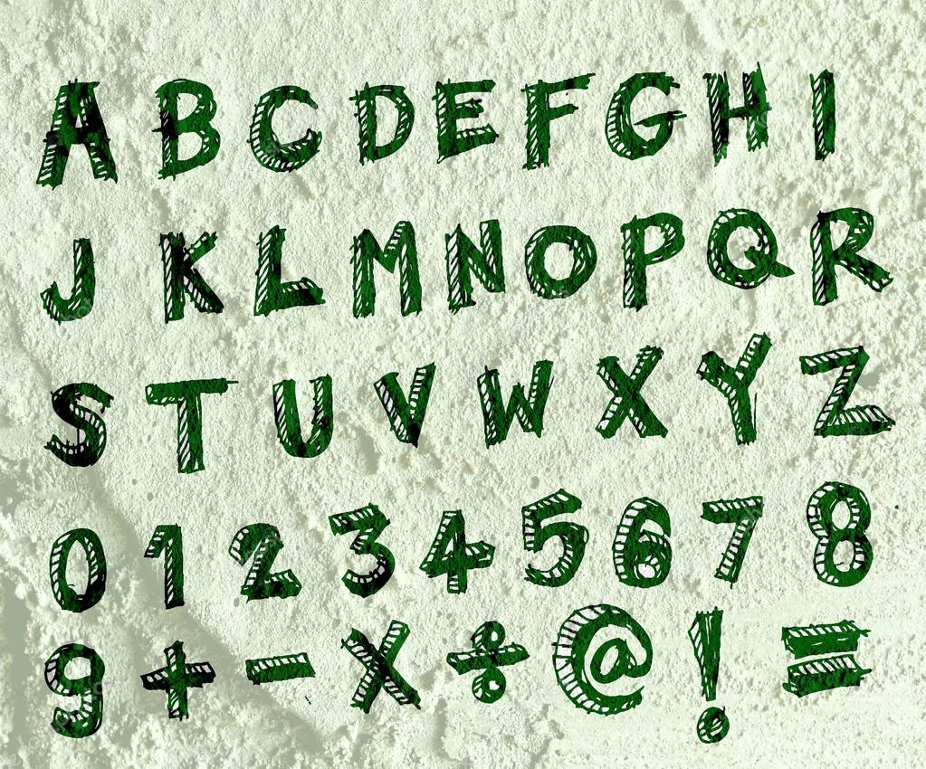 Hand drawn letters font written on wall texture background desig ...