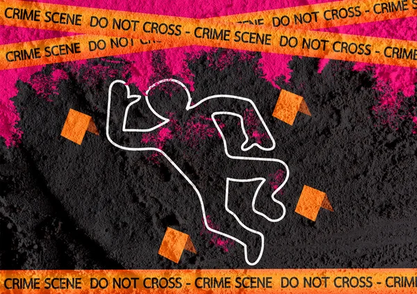 Crime scene danger tapes illustration on wall texture background ...