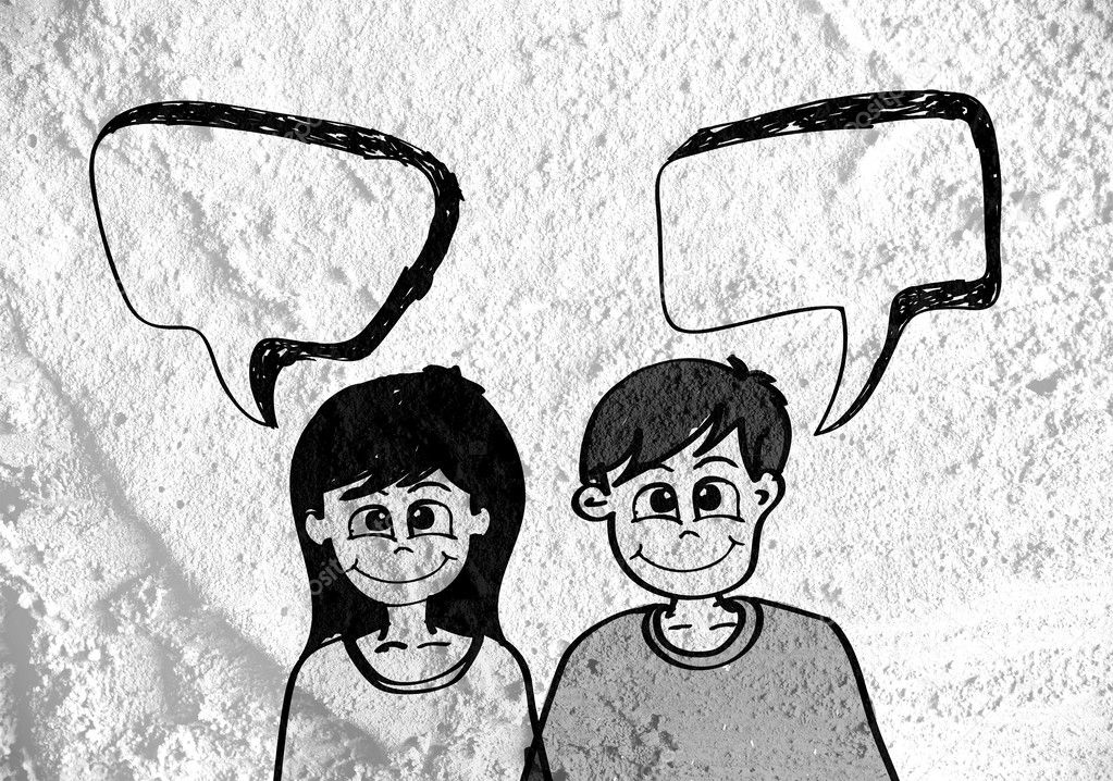 People thinking people talking and Speech Bubble on Cement wall — Stock ...