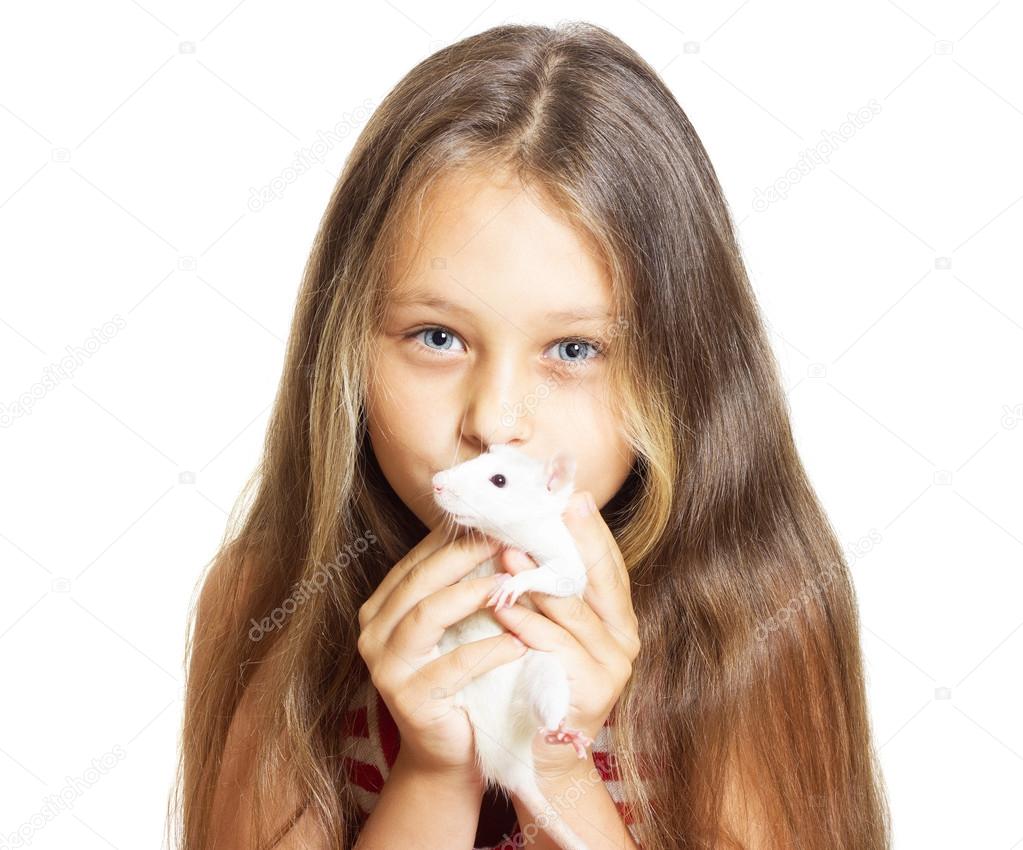 Kid holding a pet rat Stock Photo by ©gurinaleksandr 54307879