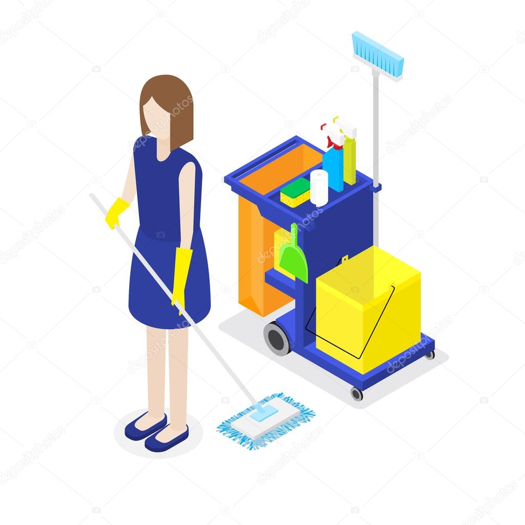 Cleaning staff characters with cleaning equipment — Stock Vector ...