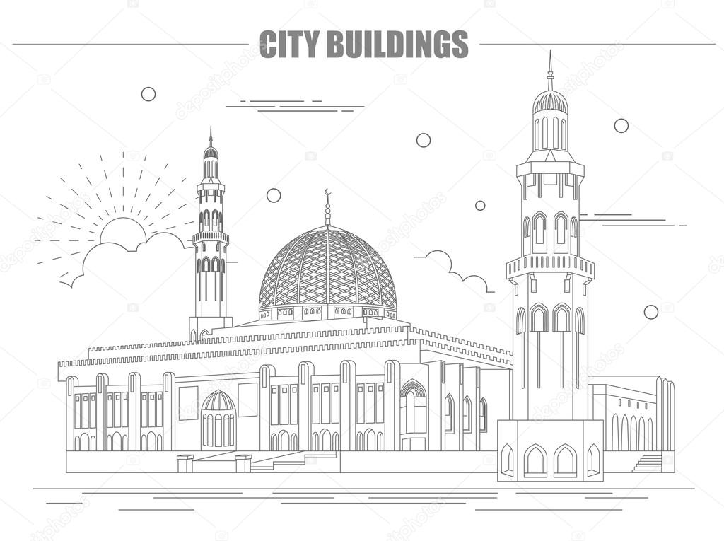 City buildings graphic template. Oman. Muscat mausoleum. Stock Vector ...