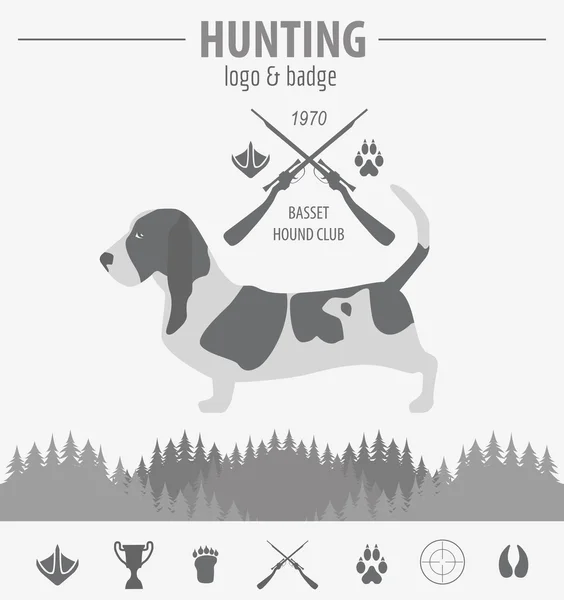 Hunting logo and badge template. Dog hunting, equipment. Flat d Stock ...