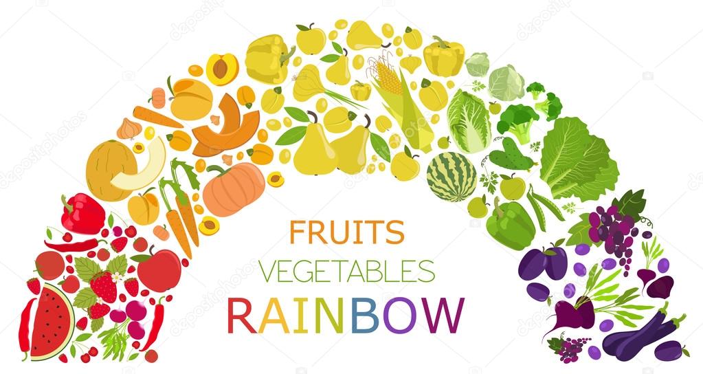 Frutas y verduras. Arco iris nutricional. Set de iconos 2024