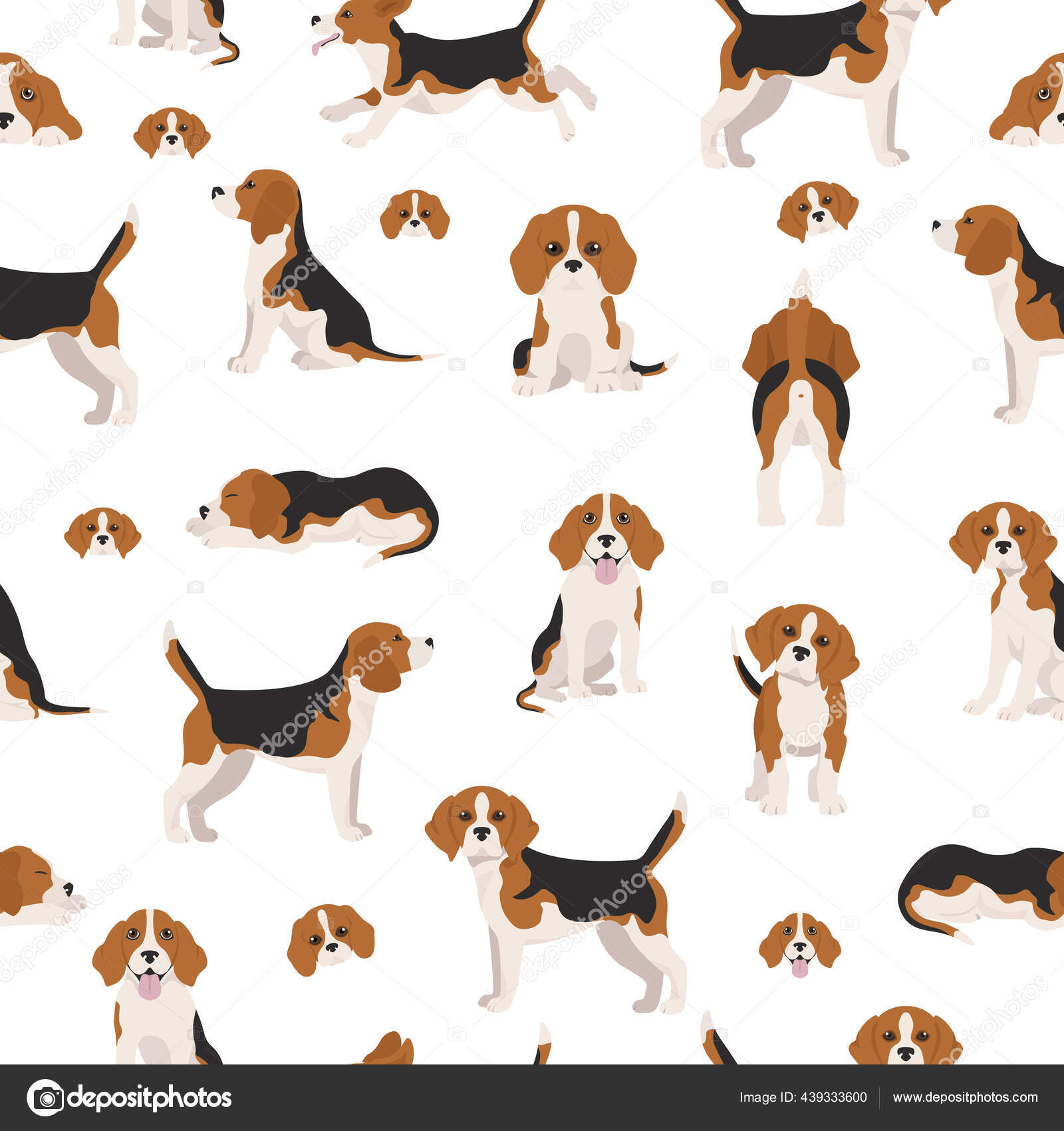 Beagle Seamless Pattern Different Poses Beagle Puppy Vector ...