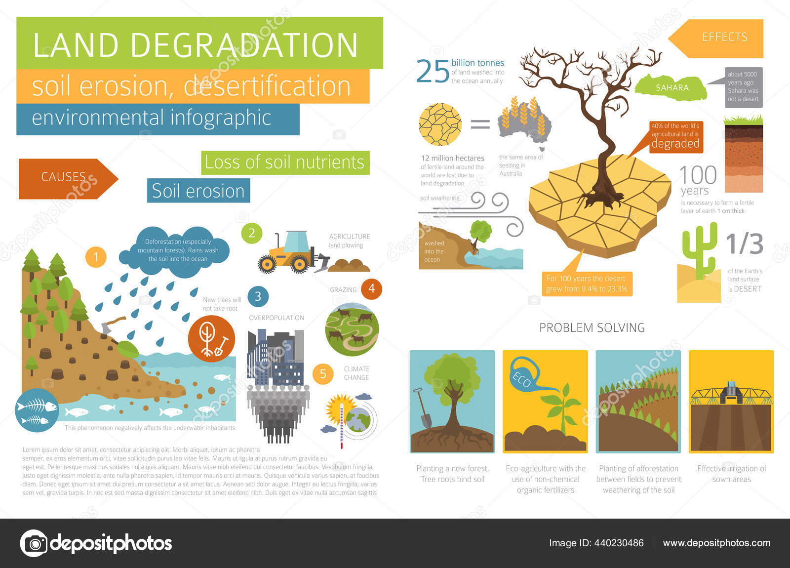 Problemas Ambientales Globales Infografía Degradación Del Suelo Erosión Del Suelo Vector de ...