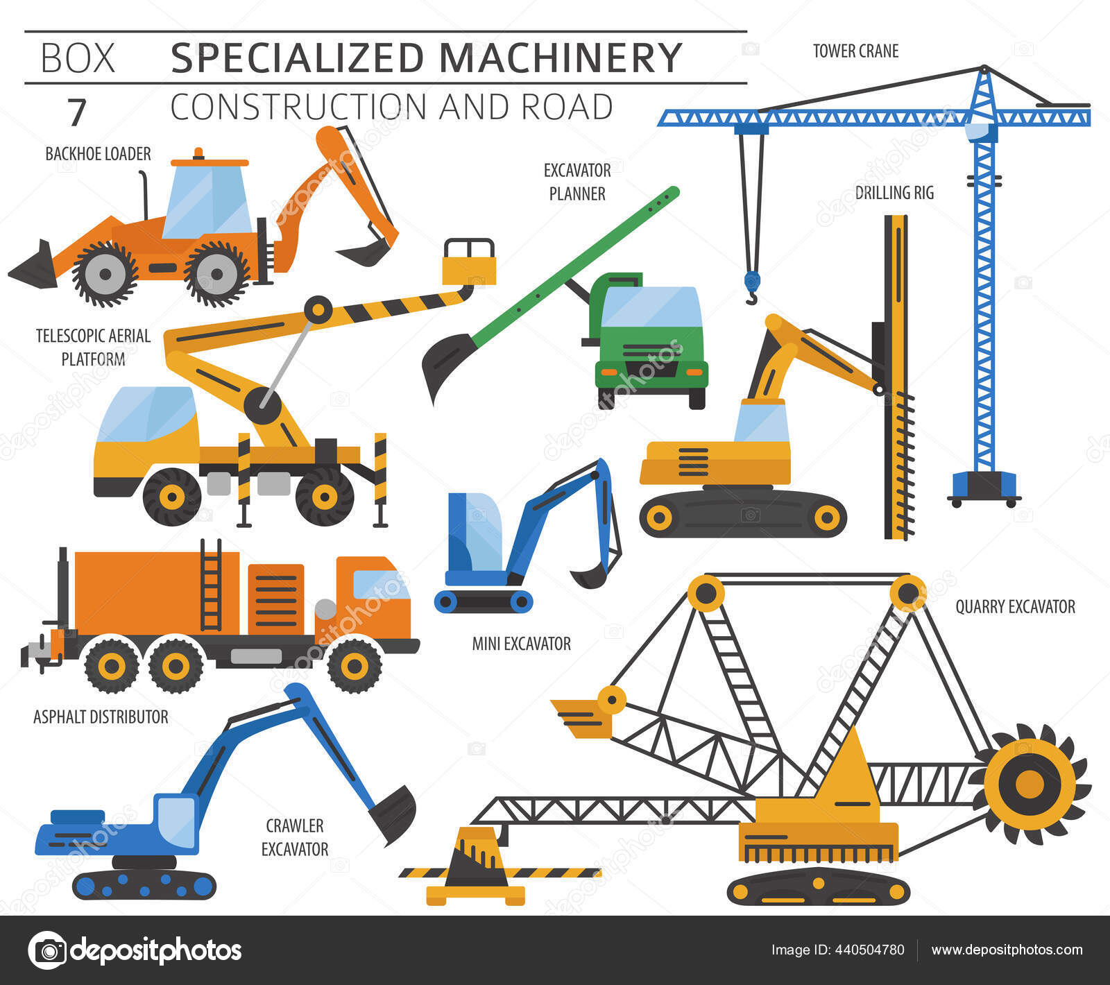 Special Industrial Construction Road Machine Coloured Vector Icon Set ...