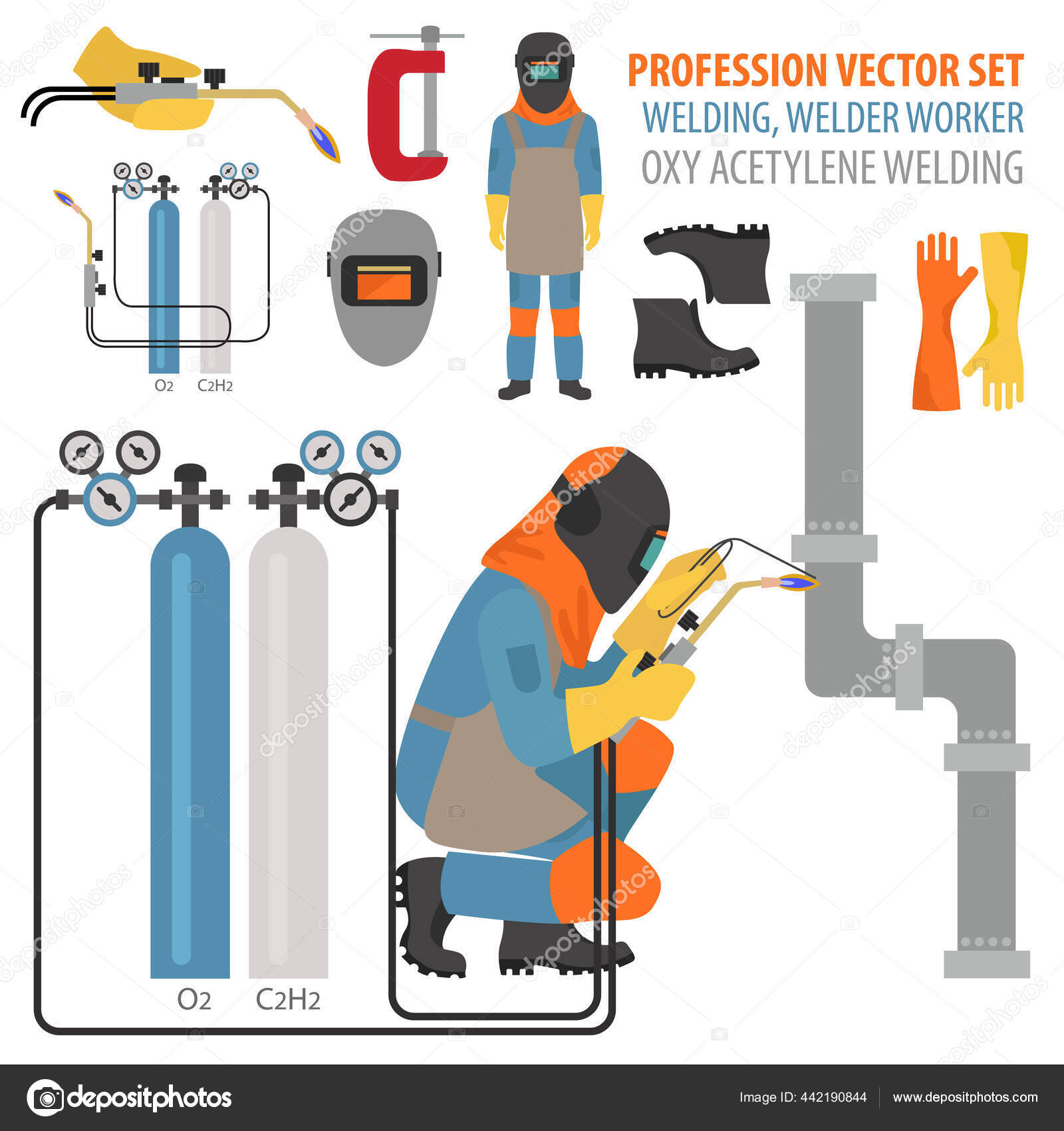 Profession Occupation Set Metal Welding Equipment Gas Cutting Flat