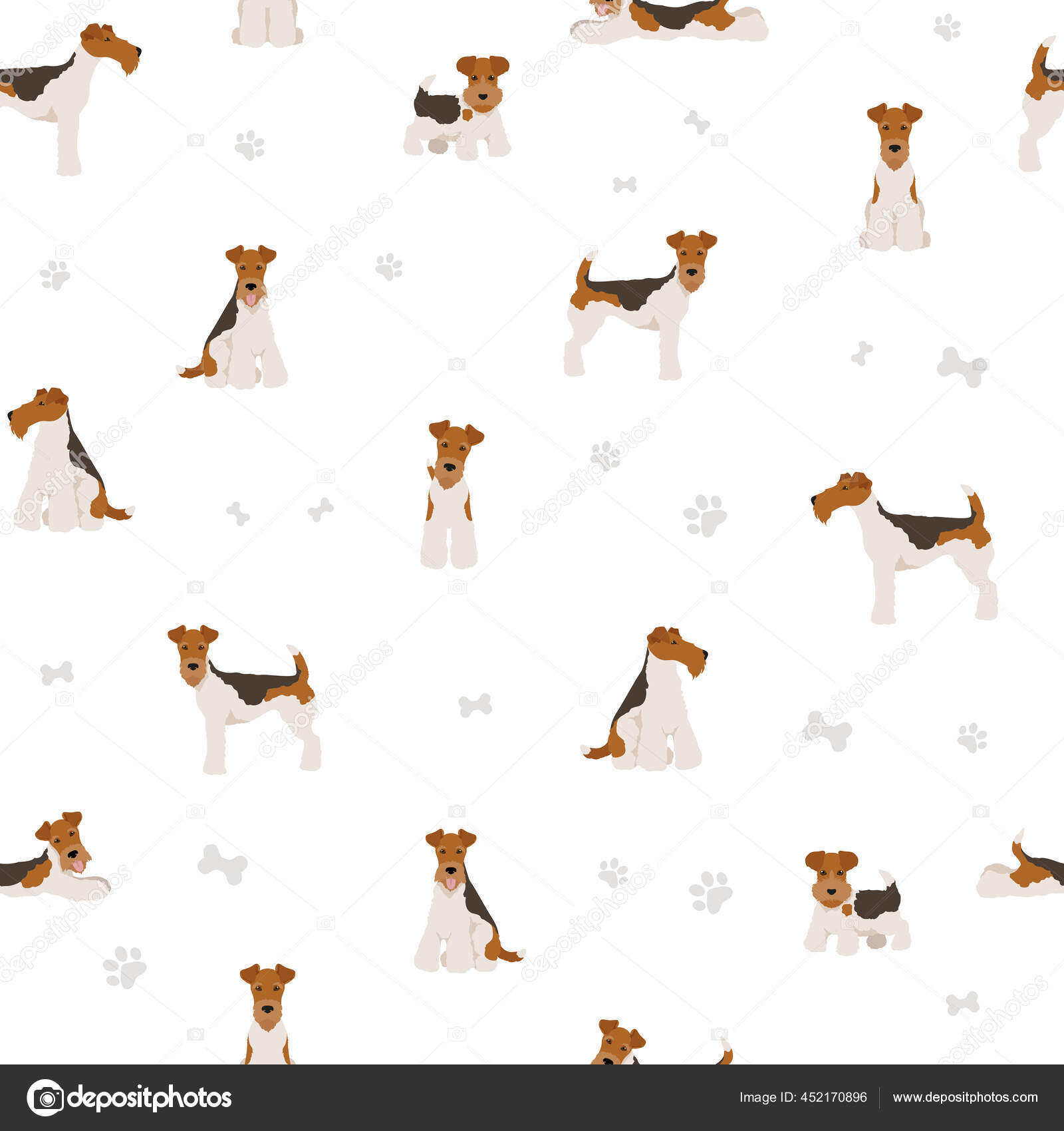 Wire Fox Terrier Seamless Pattern Different Poses Puppy Vector ...