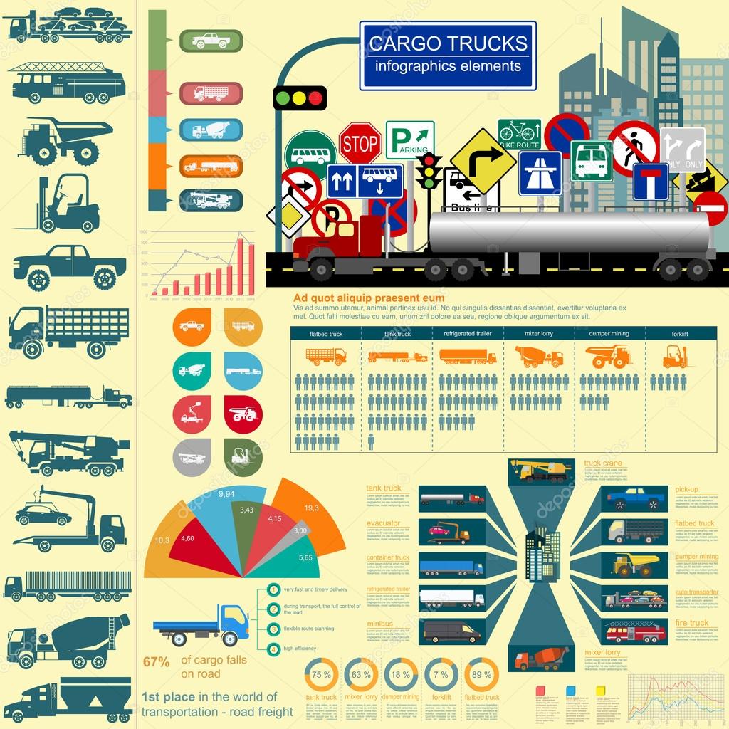 Cargo transportation infographics, trucks, lorry. Elements infog Stock ...