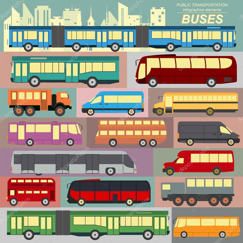 Public transportation, buses. Set elements infographics — Stock Vector ...