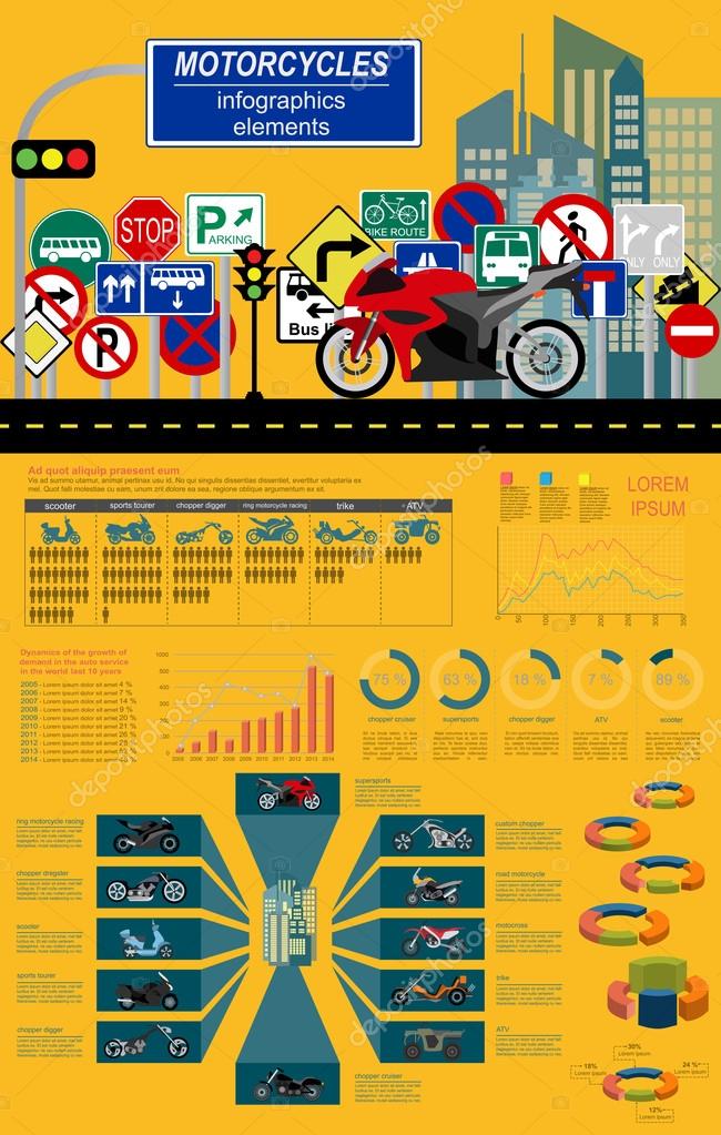 Set of motorcycles elements, transportation infographics Stock Vector ...
