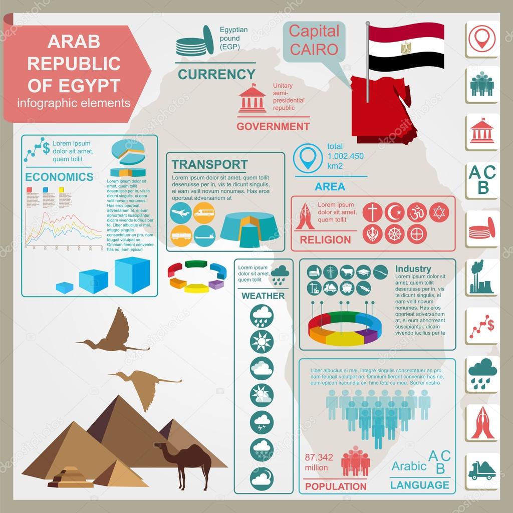Arab republic Egypt infographics, statistical data, sights — Stock ...