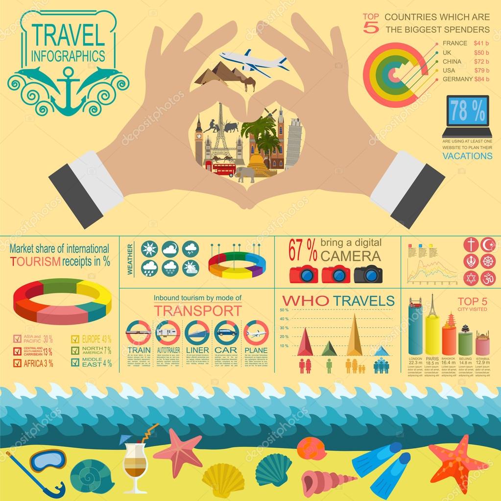 Travel. Vacations. Beach resort infographics. Elements for creat Stock ...