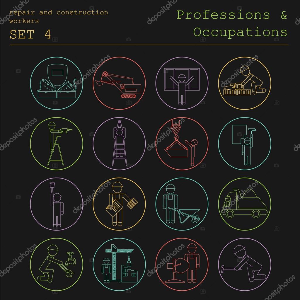Profesiones y ocupaciones resumen conjunto de iconos. Reparaci n y restricci n 2024