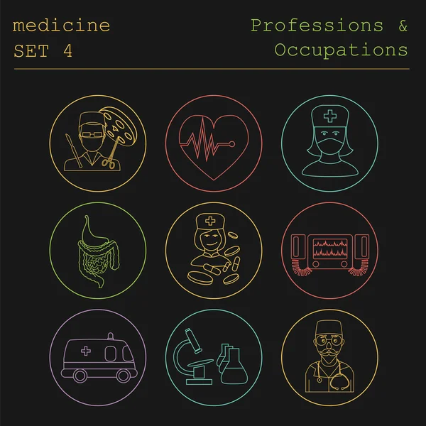 Professions and occupations coloured icon set. Medical. Flat lin Stock ...