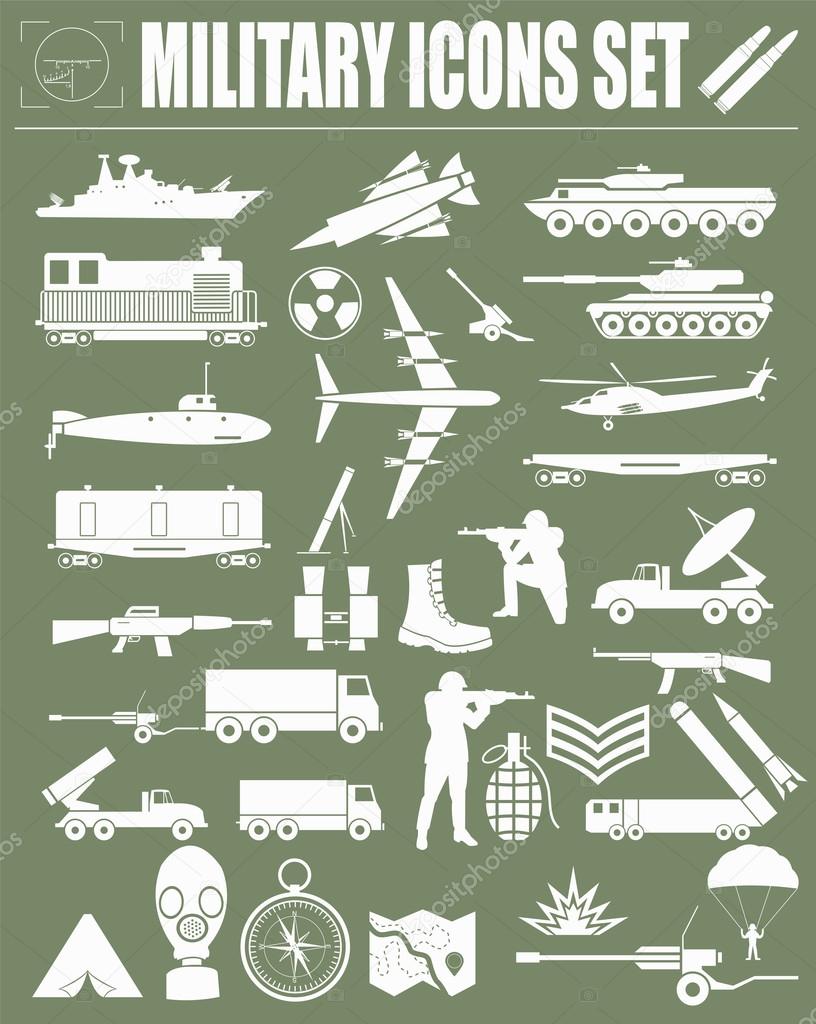 Conjunto de iconos militares. Constructor, kit . Vector de stock por ...