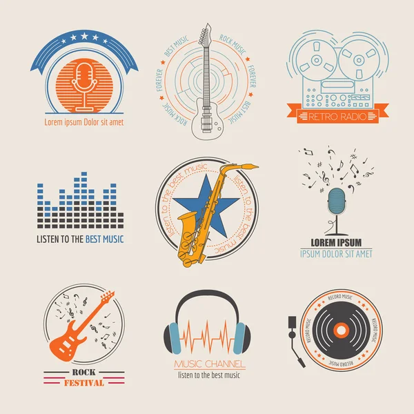 Musical instruments logos and badges. Graphic template — Stock Vector ...