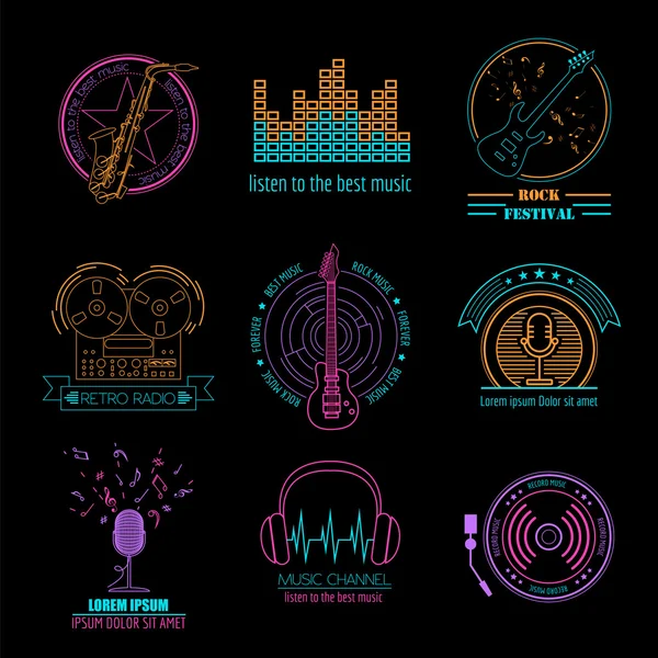 Musical instruments logos and badges. Graphic template — Stock Vector ...