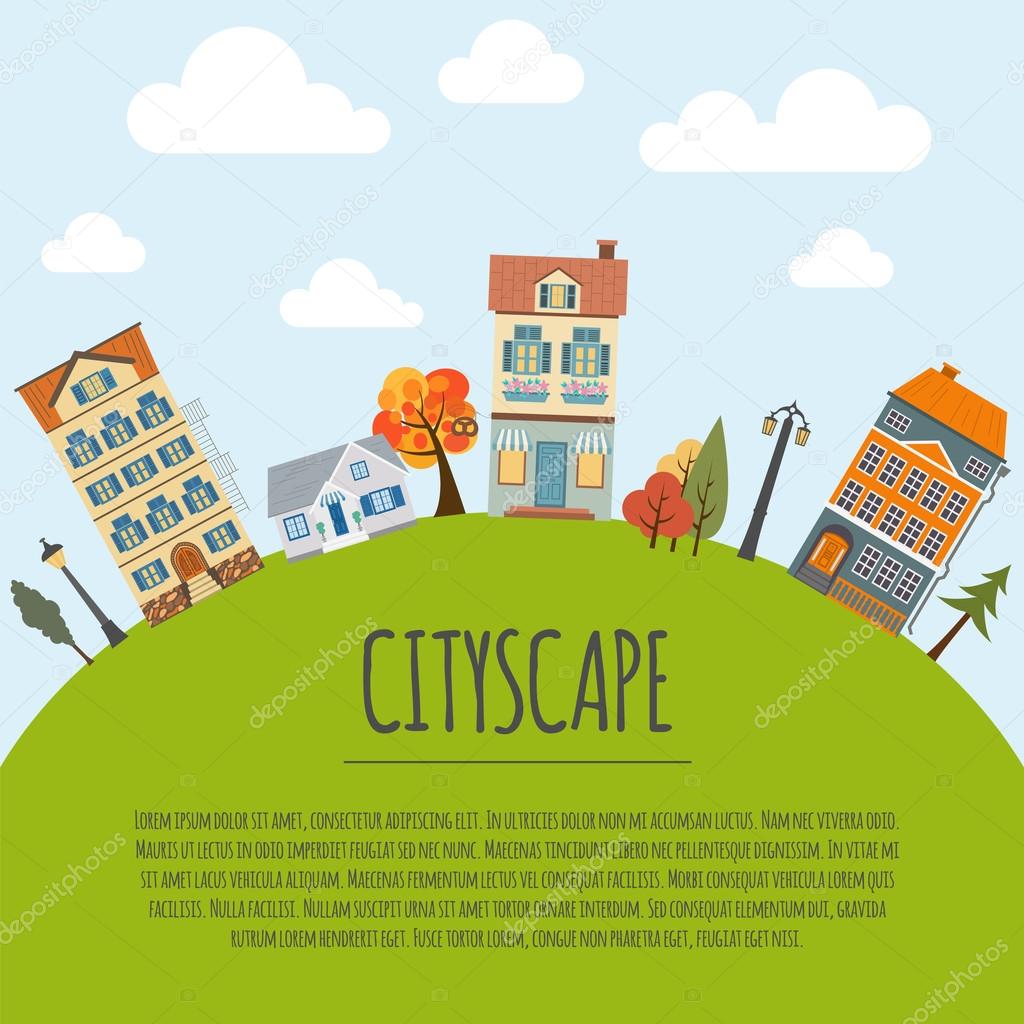 Cityscape conceptual graphic template. Urban, countryside, indus Stock ...