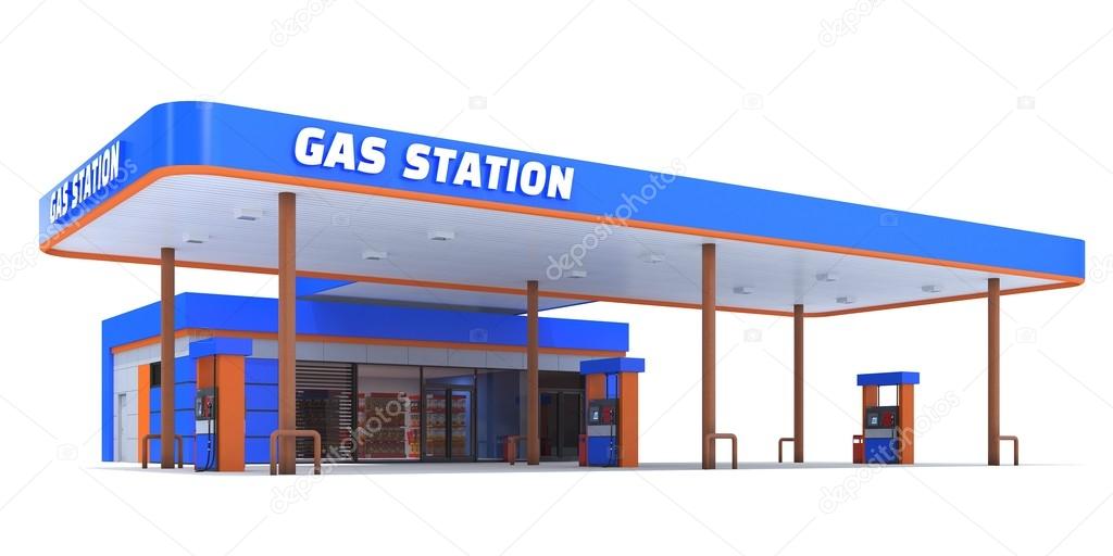 3d Rendering of a Gas station isolated on white background. 3D render ...