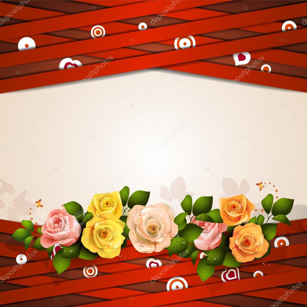 Background with red strips and roses Stock Vector by ©Merlinul 64093609