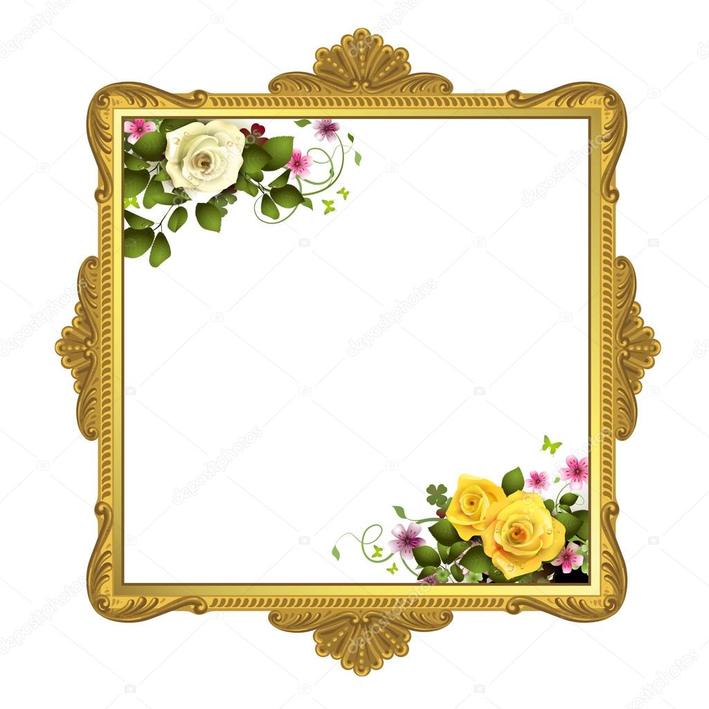 Golden frame with roses on white background Stock Vector by ©Merlinul ...
