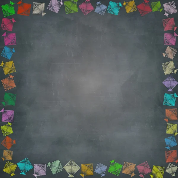 Multiple kite border on chalkboard - Stock Image - Everypixel