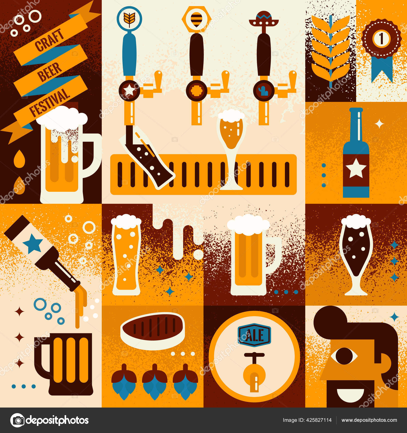 Illustration Beer Concept Collage Background Elements Stock Vector ...