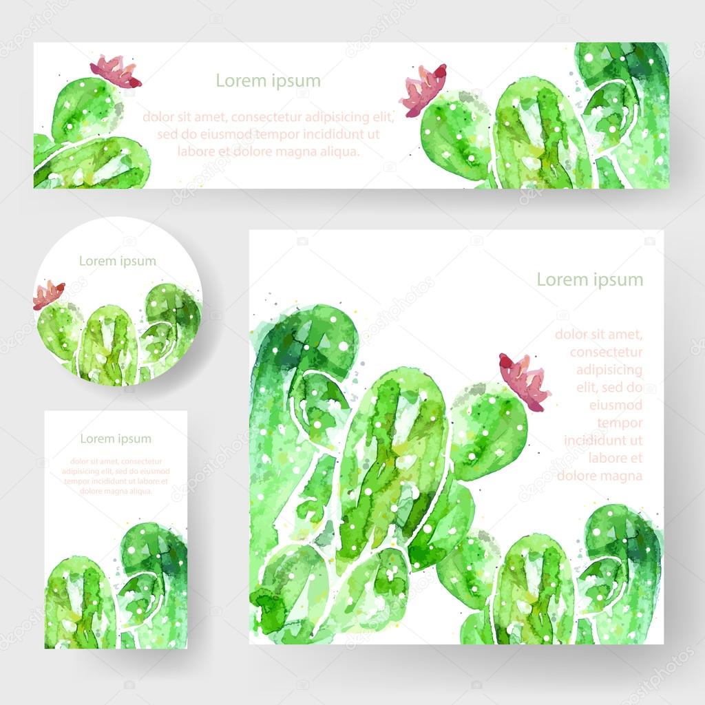 Set of watercolor cactus tags and banners, vector — Stock Vector ...