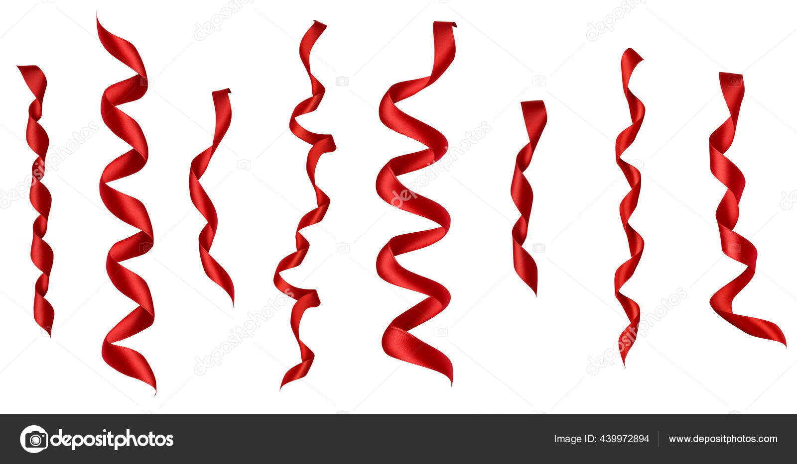 Collection Various Red Ribbon Pieces White Background Each One Shot ...