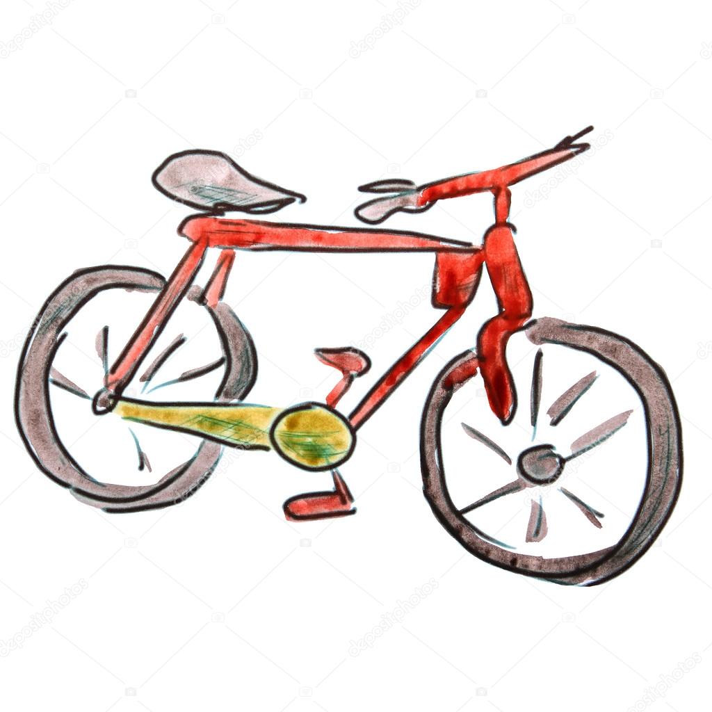 Akvarell rajzfilm rajz piros bicikli elszigetelt fehér background ...