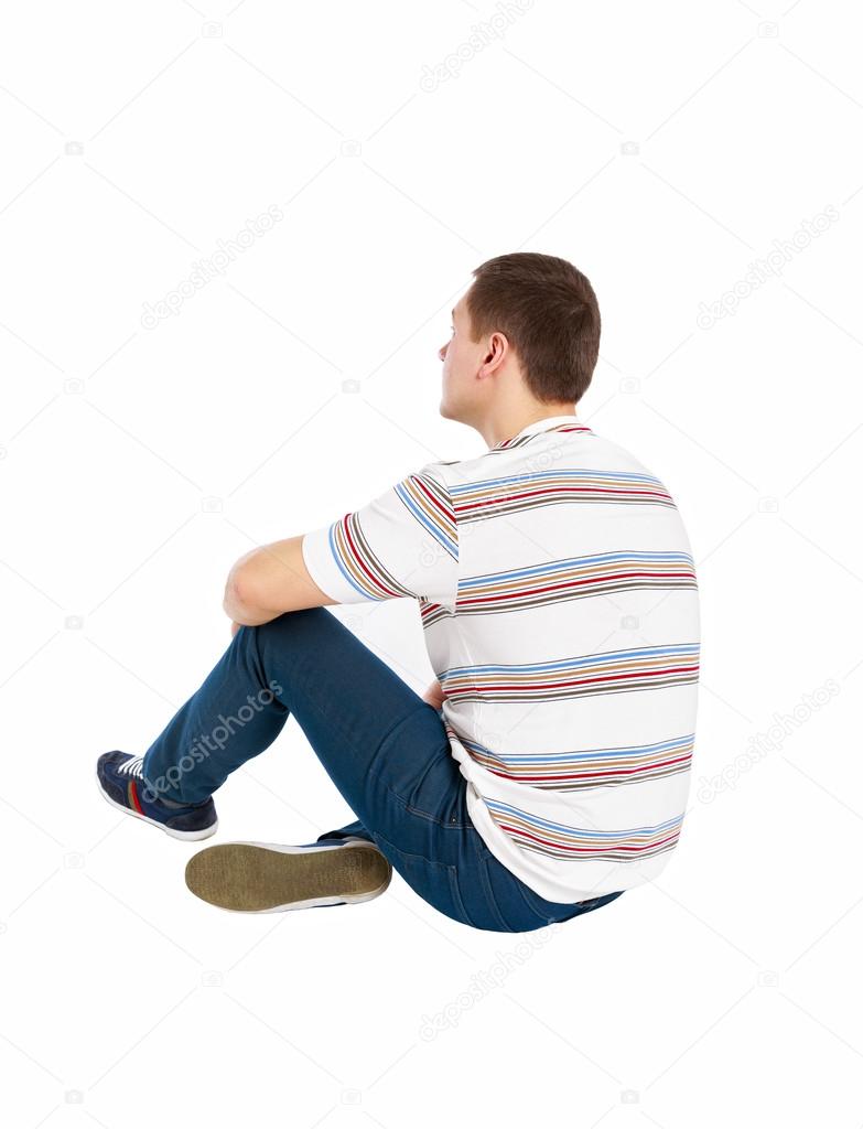 Person Sitting Back White Background