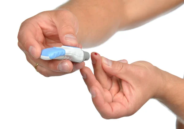 Diabetes finger prick for glucose sugar measuring level blood te ...