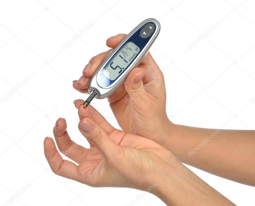 Diabetes patient measuring glucose level blood test Stock Photo by ...