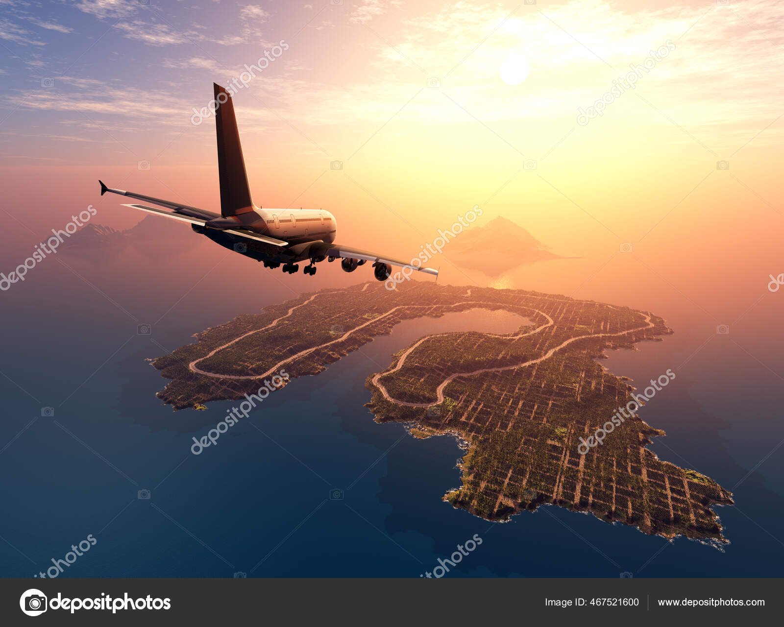Passenger Airplane Landscape Render — Stock Photo © Iurii #467521600