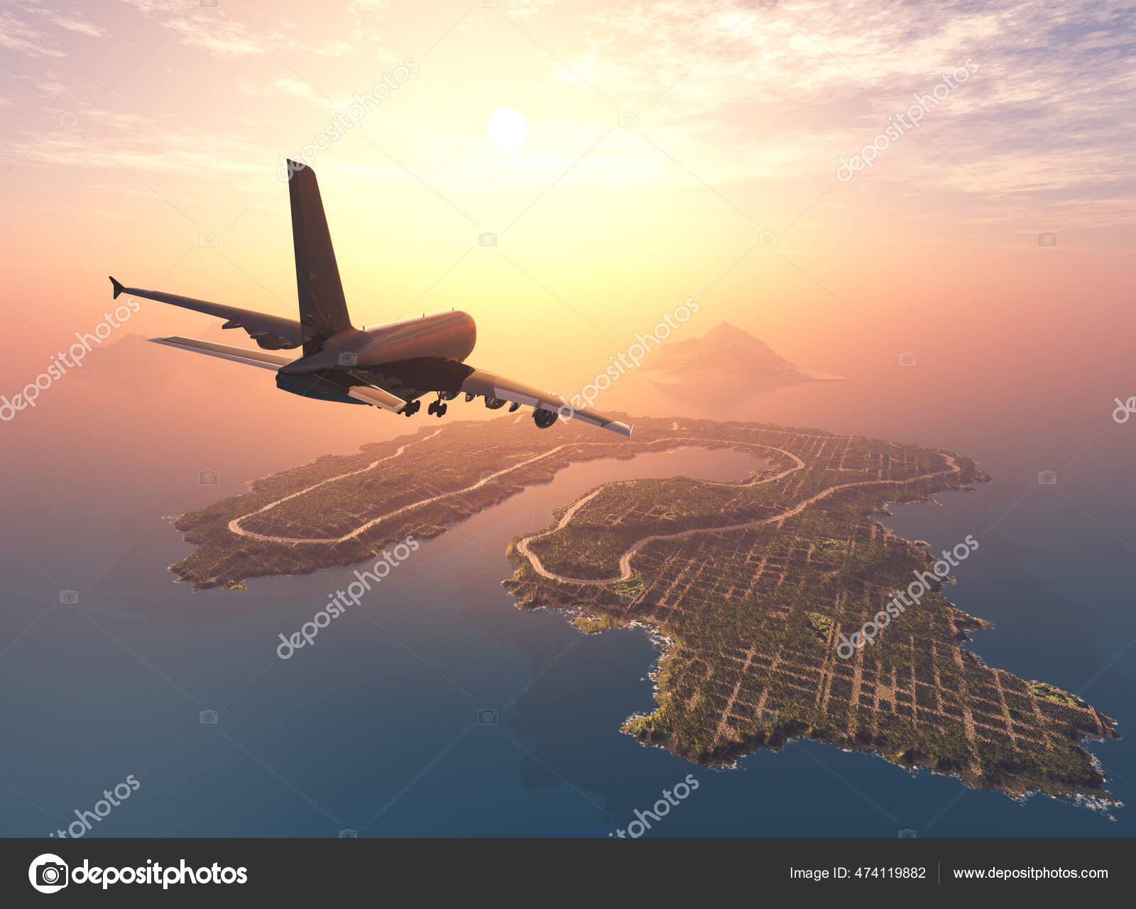 Passenger Airplane Landscape Render — Stock Photo © Iurii #474119882