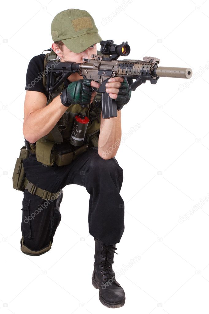 Mercenary with m4 rifle — Stock Photo © zim90 #55536139