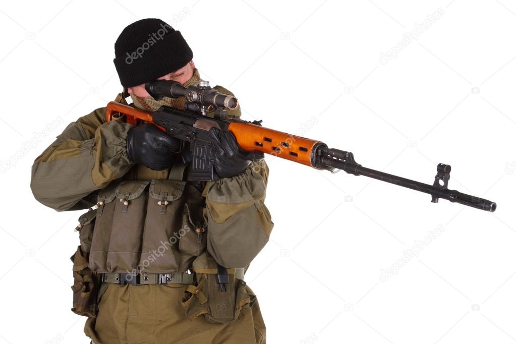 Sniper with SVD sniper rifle — Stock Photo © zim90 #80423548