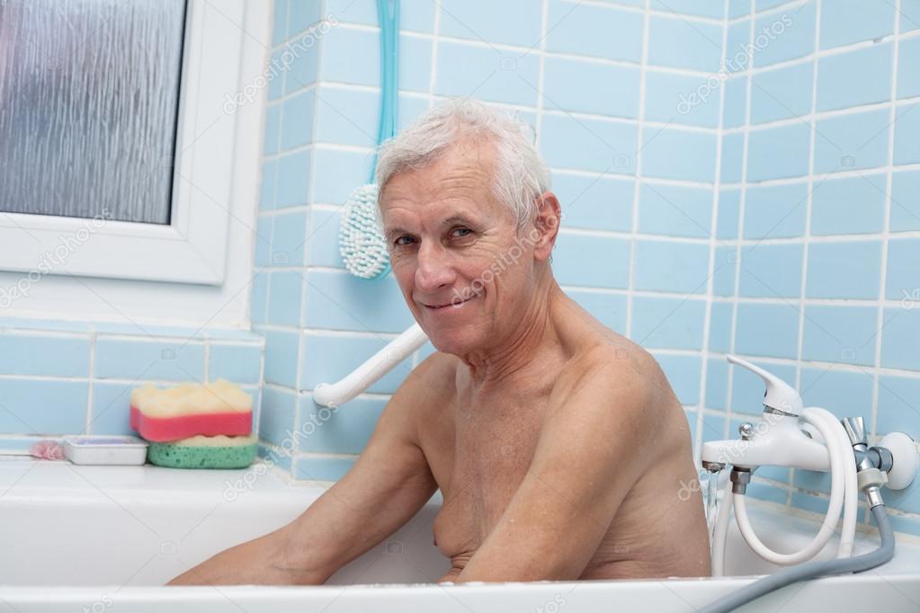 Happy senior man in bath Stock Photo by ©JanMika 62360581