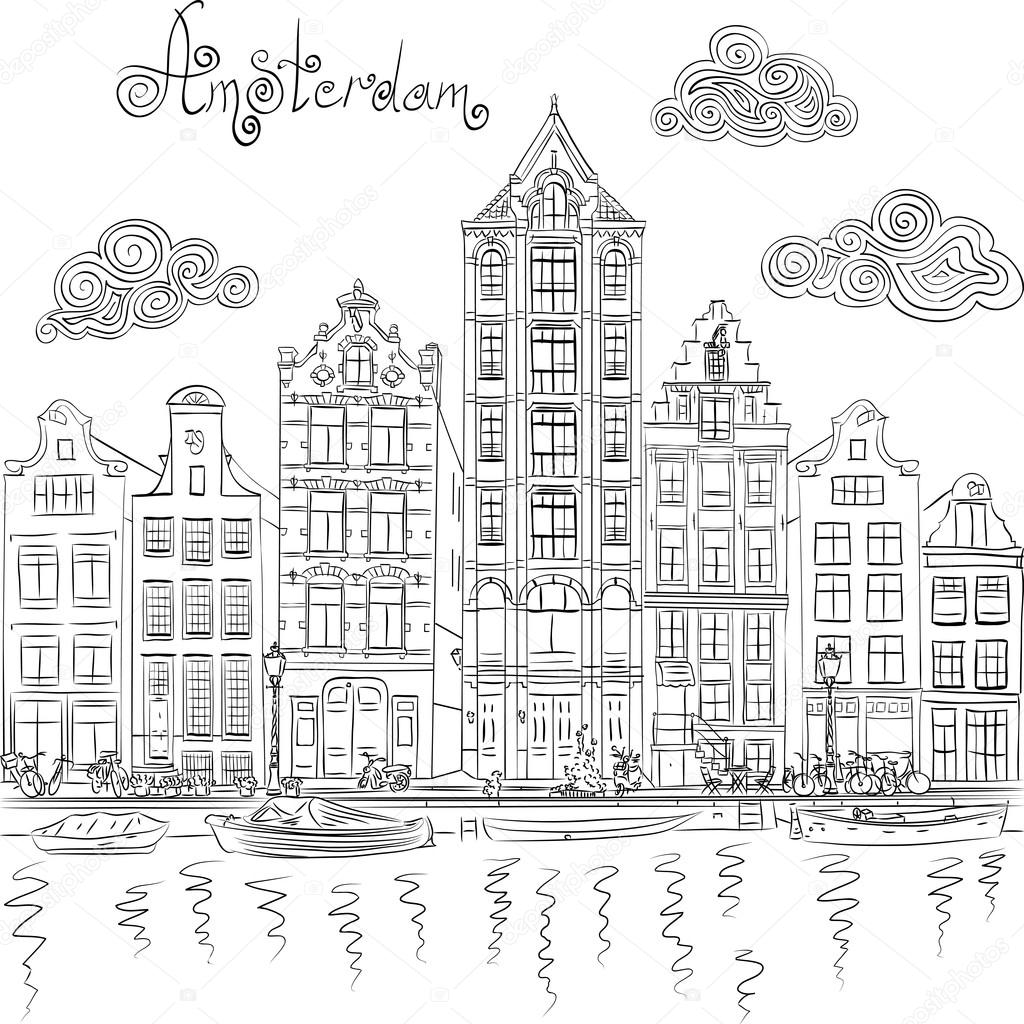 Vector uitzicht op de stad van Amsterdamse gracht — Stockvector ...