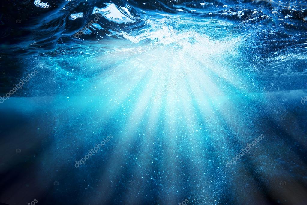 Sea bottom with blue water wave splash background — Stock Photo ...