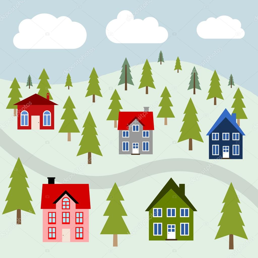 Town vector - cute cartoon Stock Vector Image by ©tupungato #124805882