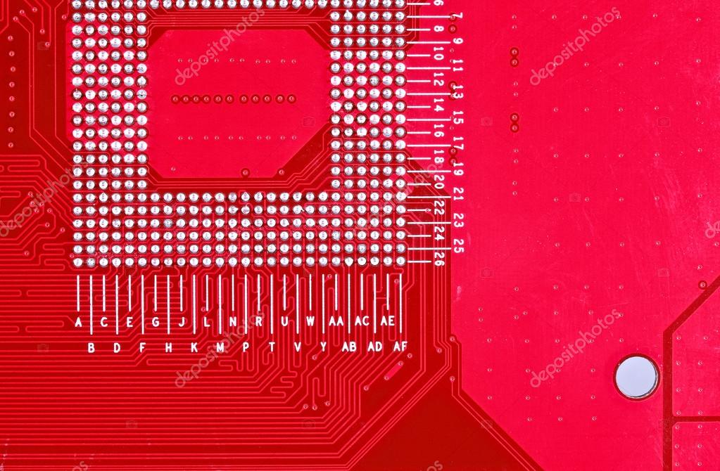 Red circuit board texture background of computer motherboard — Stock ...