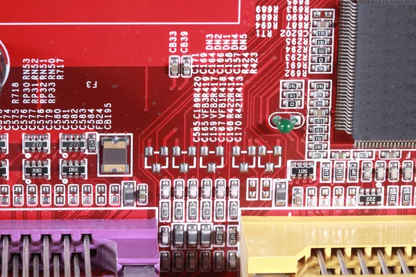 Close-up of red electronic circuit board with processor - Stock Image ...