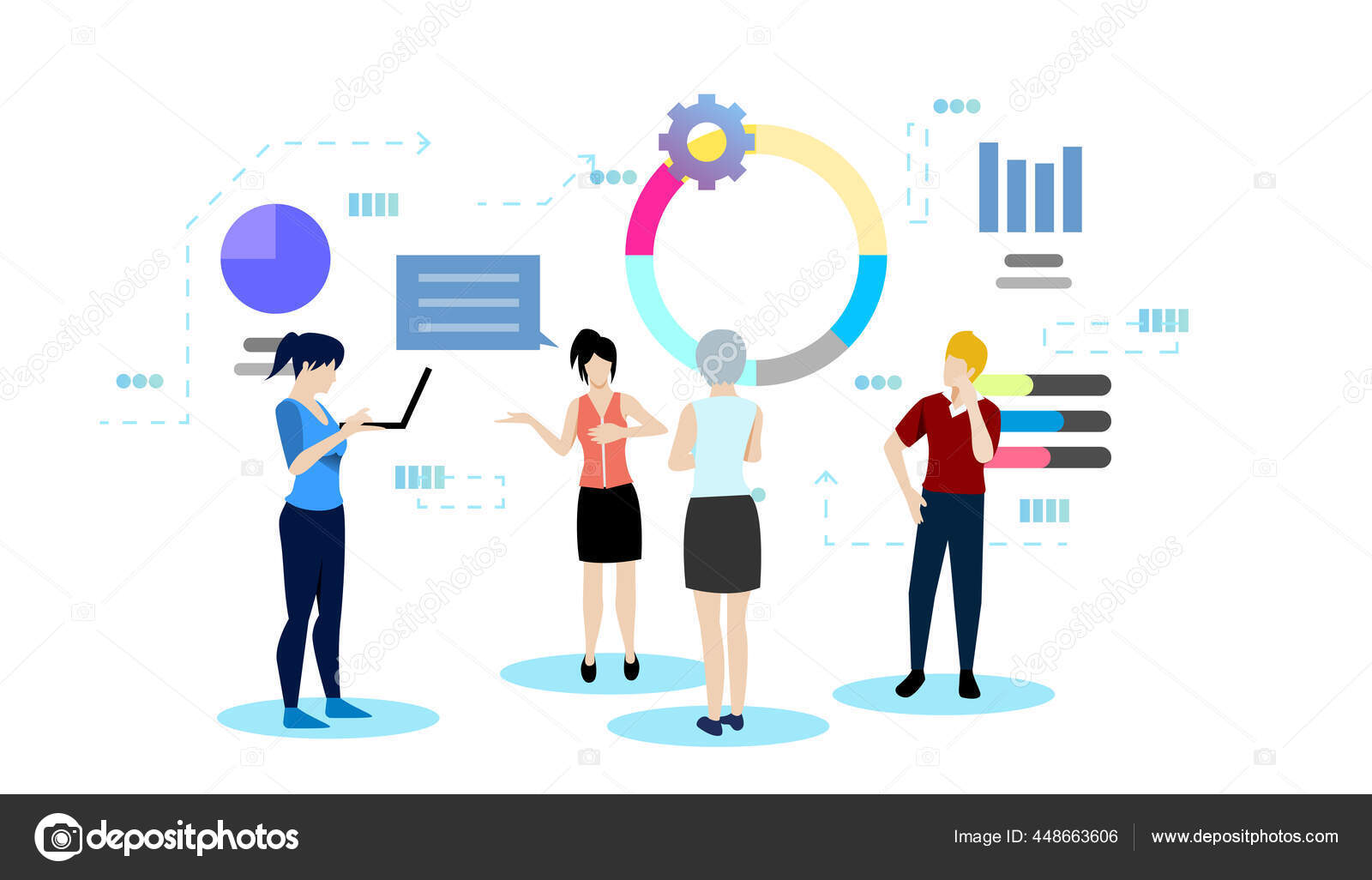 People Communicating Various Graph Icons Background Stock Vector by ...